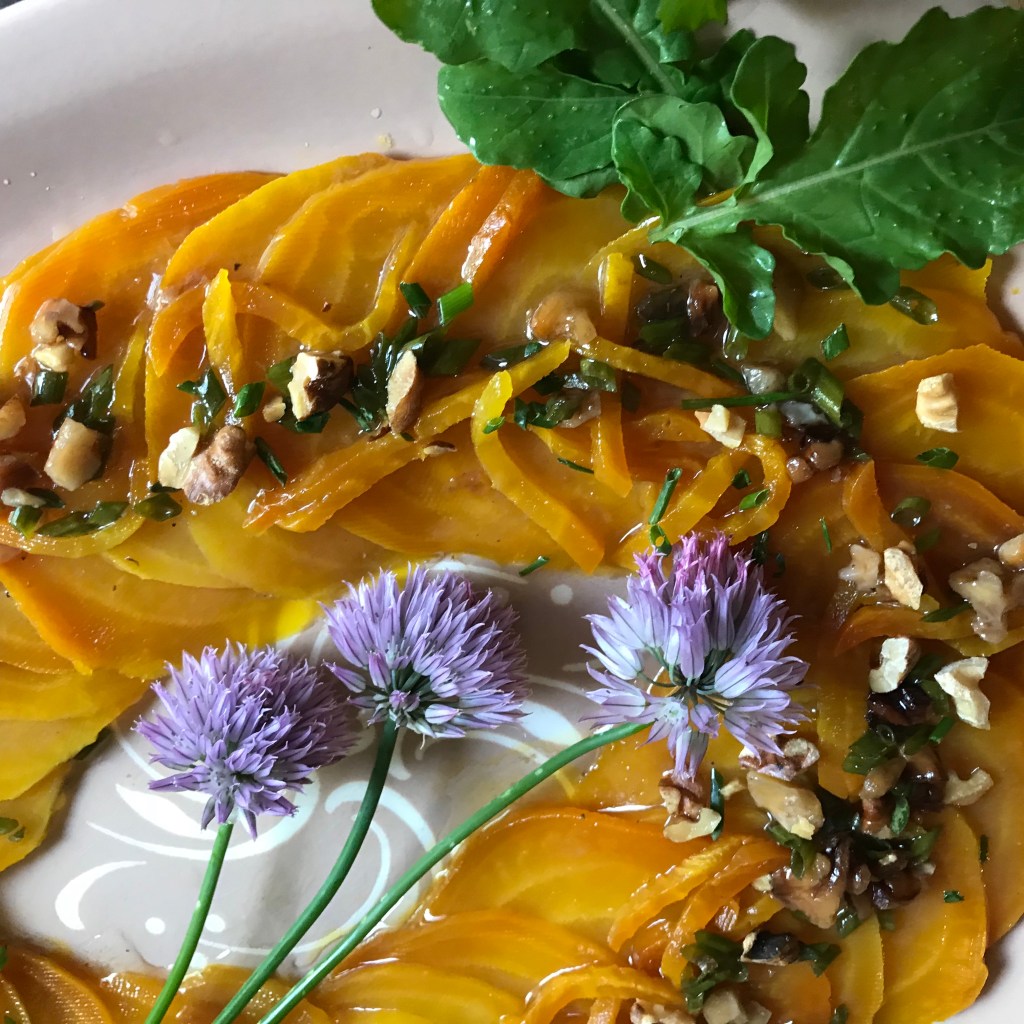 Roast Golden Beet Carpaccio with Walnut Sherry Vinaigrette – Pachamama ...